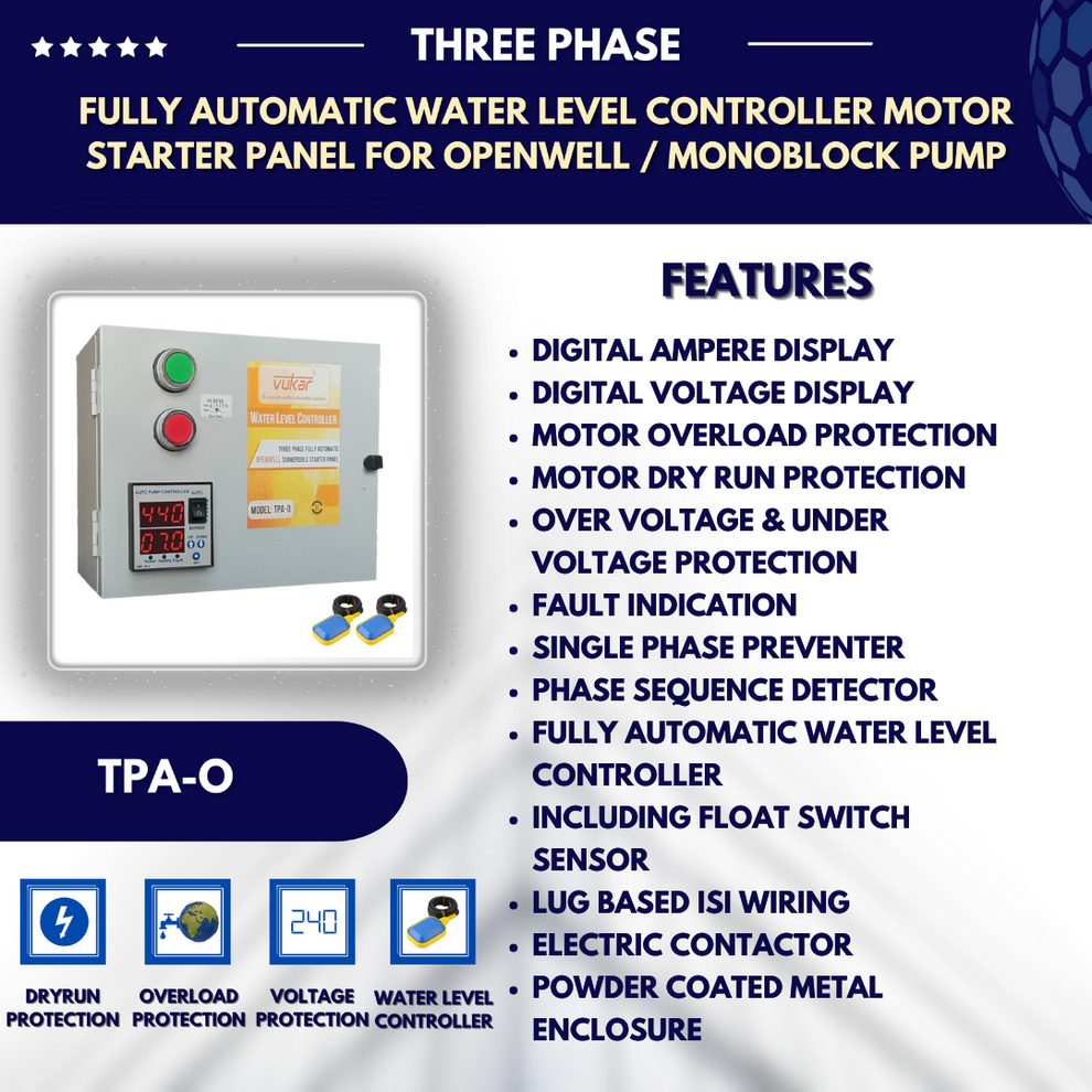 Three phase digital DOL Water Level Control Panel – VUKAR
